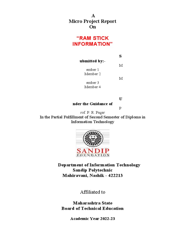 "Ram Stick Information": A Micro Project Report On | PDF | Central Processing Unit | Information ...