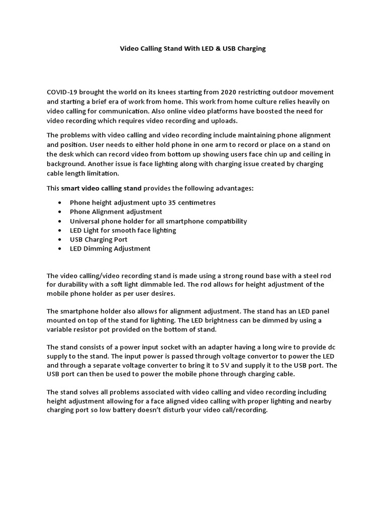 Video Calling Stand With LED & USB Charging | PDF | Usb | Telephone