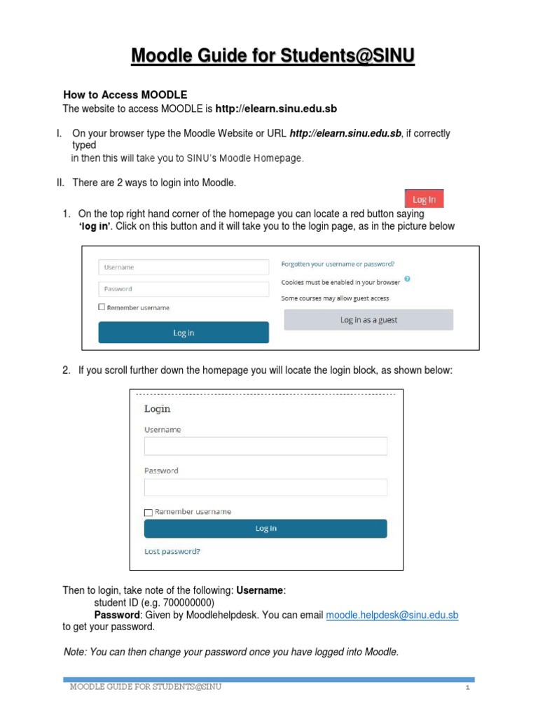 SINU Moodle Student Login Guide | PDF | Login | Computing