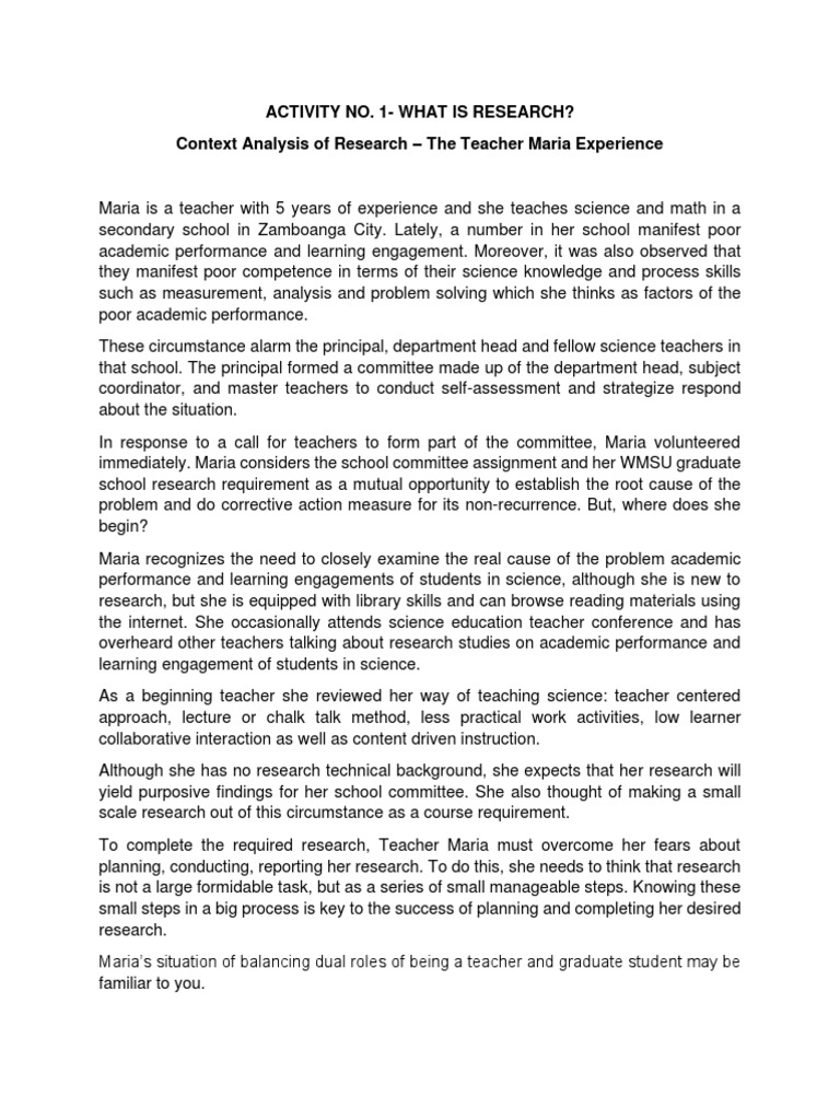 Activity No. 1-What Is Research? Context Analysis of Research - The ...