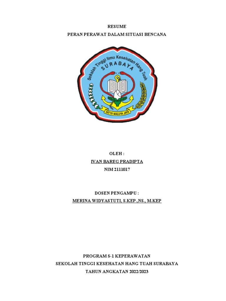 8 - B14 - IVAN BAREG PRADIPTA - PERAN PERAWAT DALAM SITUASI BENCANA Salinan | PDF | Pengembangan ...