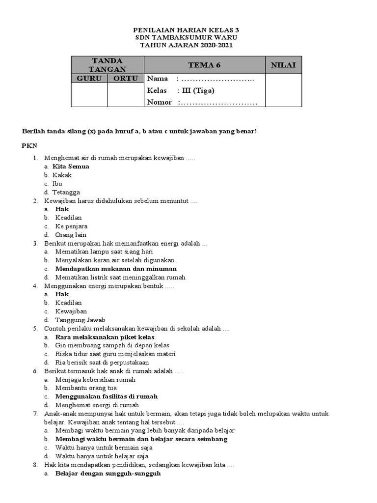 Soal, Kunjab, Link PH Tema 6 | PDF