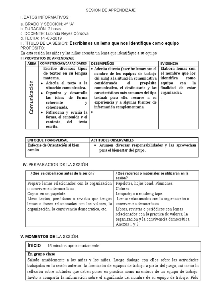 COM. 2 Escribimos Un Lema Que Nos Identifique Como Equipo | PDF