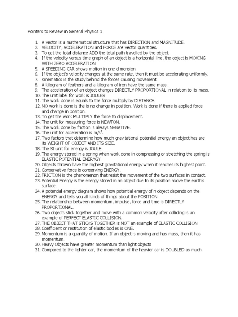 Pointers To Review in General Physics 1 | PDF | Force | Momentum