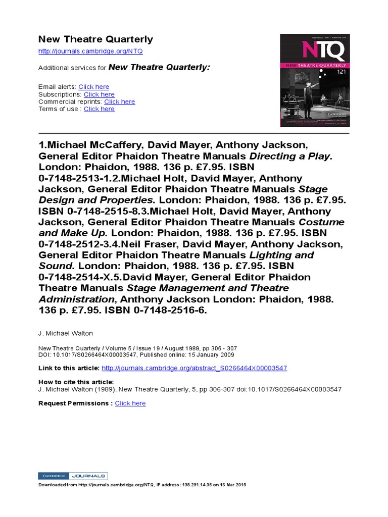 [New Theatre Quarterly 1989-aug vol. 5 iss. 19] Walton, J. Michael - 1 ...