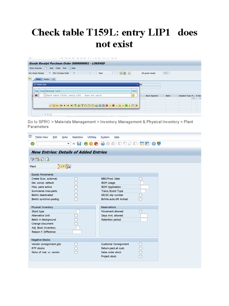 Check Table T159L | PDF