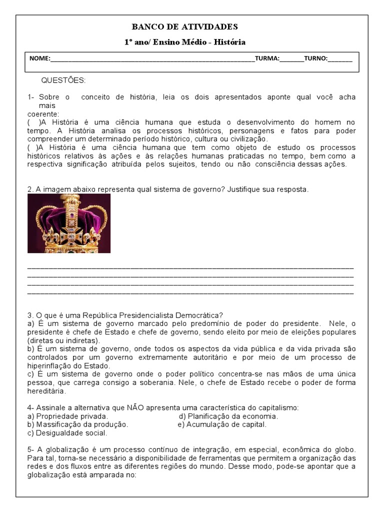 Banco De Atividades De História Para O 1o Ano Do Ensino Médio Pdf