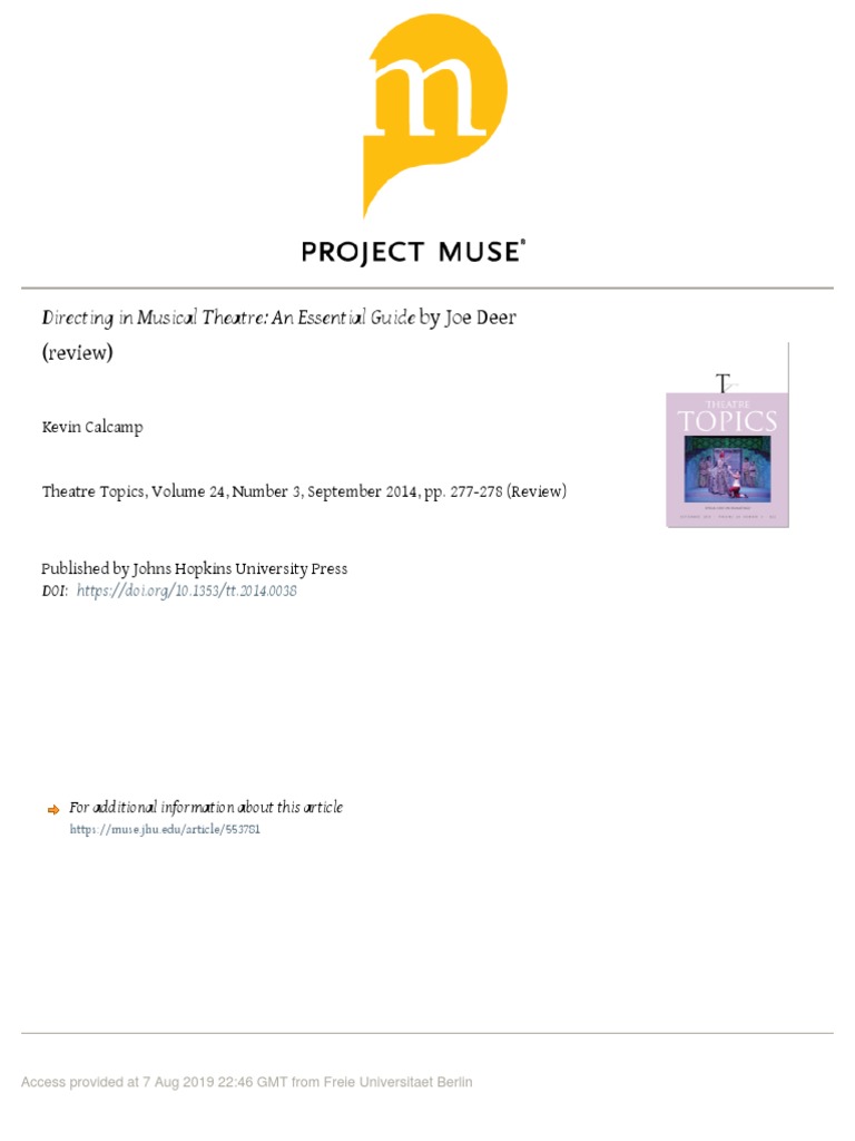 Directing in Musical Theatre: An Essential Guide by Joe Deer | PDF ...