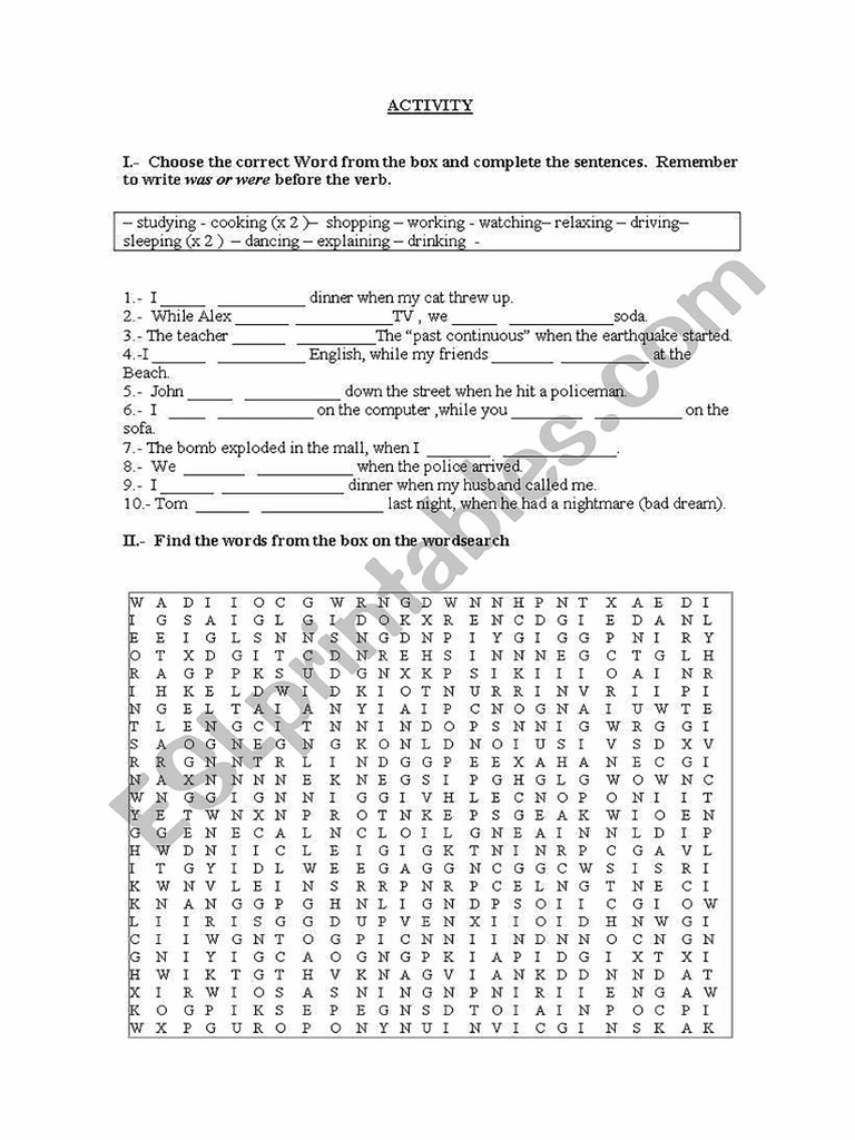 Past Continuous Wordsearch | PDF