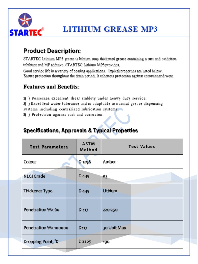 PDS STARTEC Lithium Grease MP3 . | PDF