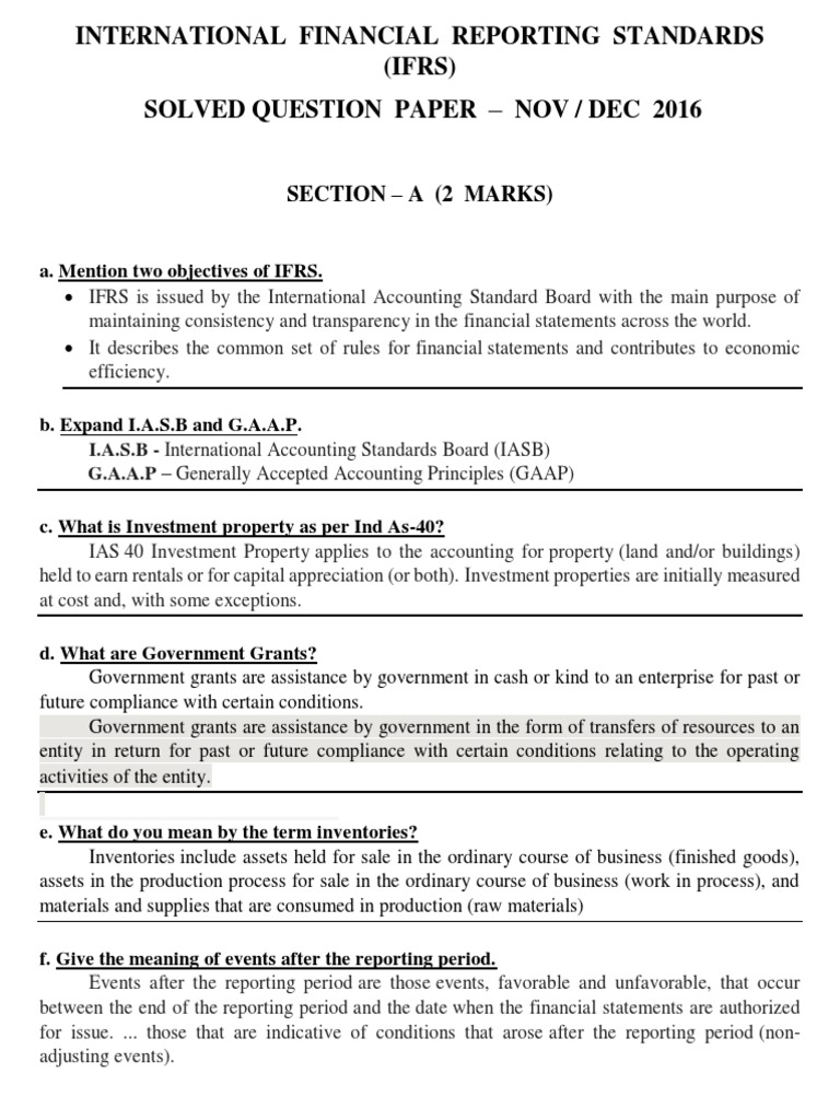 Analysis of International Financial Reporting Standards (IFRS) Solved ...