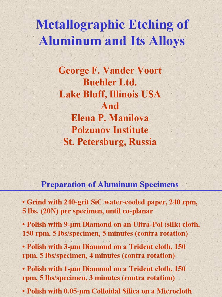 Metallugraphic Etching of Aluminum and Its Alloys | PDF | Welding ...