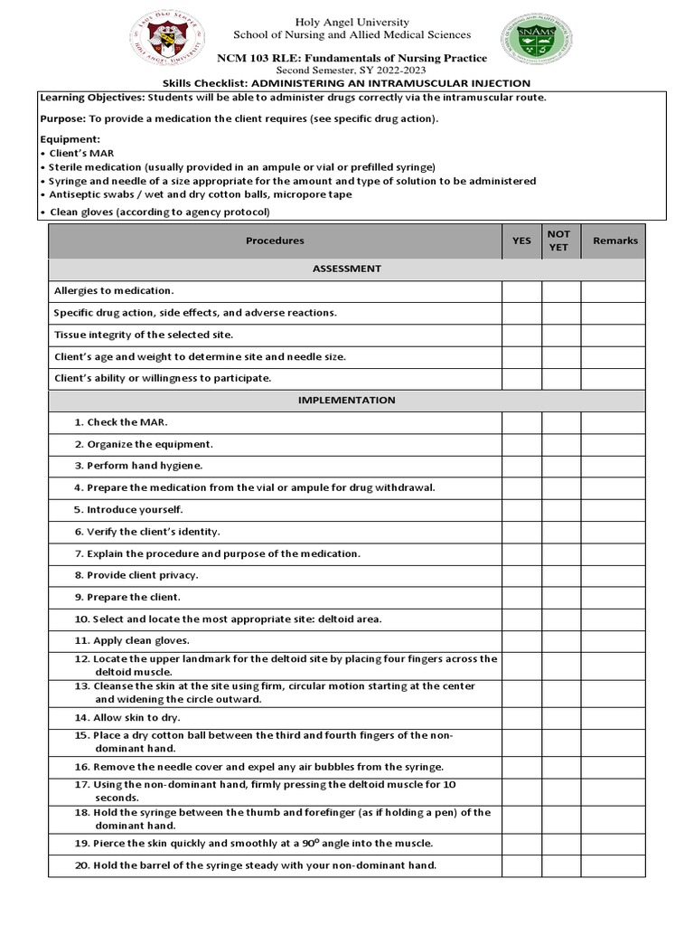 Intramuscular Injection Skills Guide | PDF | Clinical Medicine | Medicine