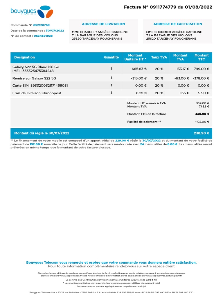 Bouygues Telecom | PDF | Taxe sur la valeur ajoutée | Facture