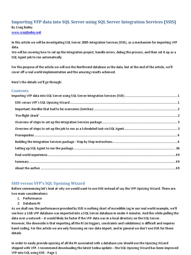 Importing Vfp Into Sql Server Using Sql Integration Services Pdf