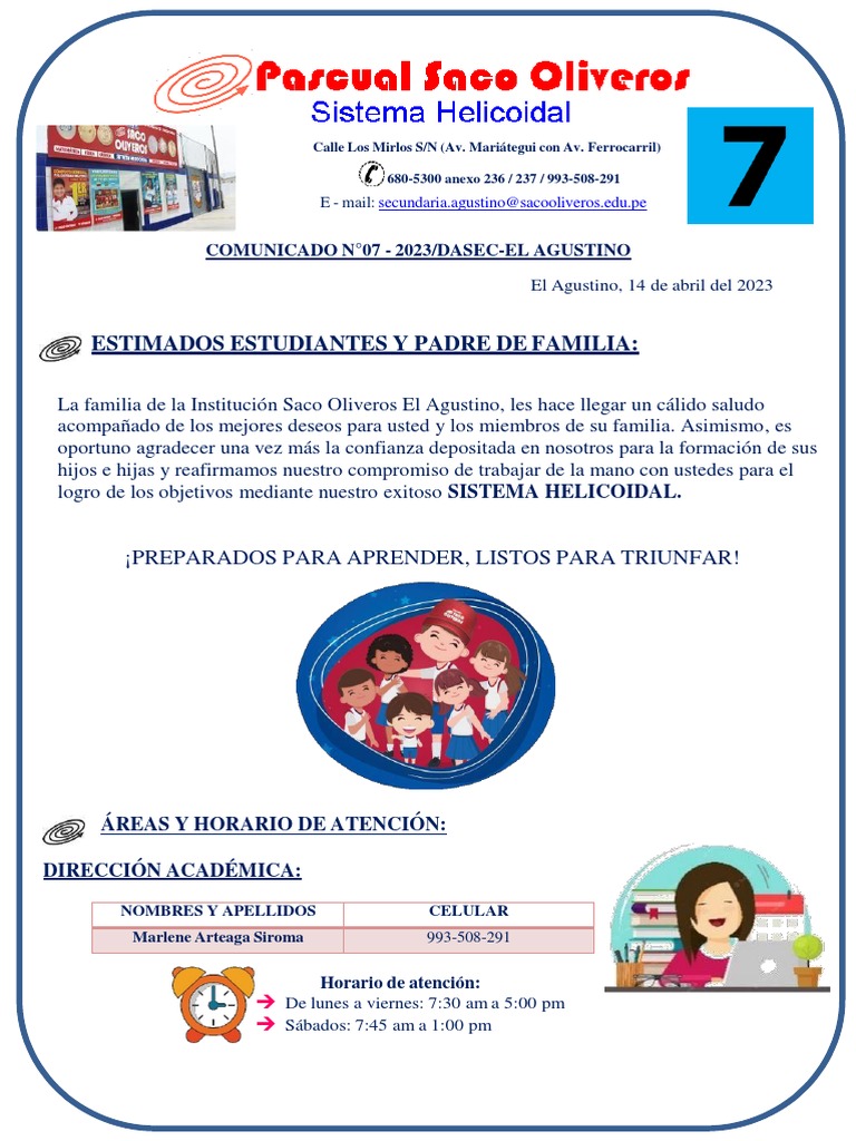 Comunicado 07 - 2023 El Agustino | PDF | Matemáticas | Evaluación