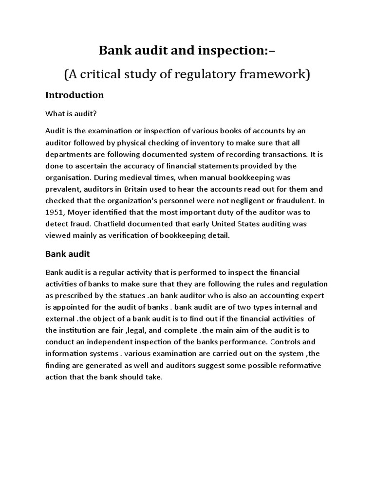 Bank Audit and Inspection | PDF