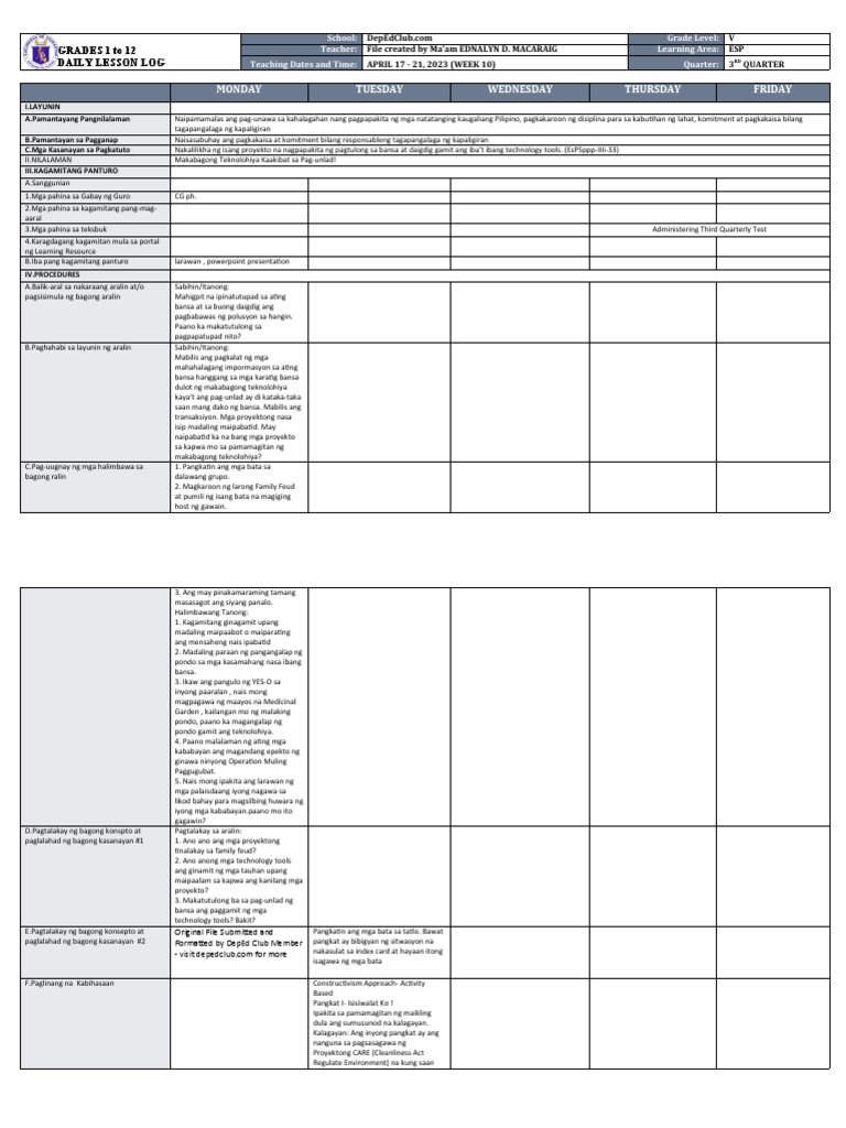 DLL - Esp 5 - Q3 - W10 | PDF