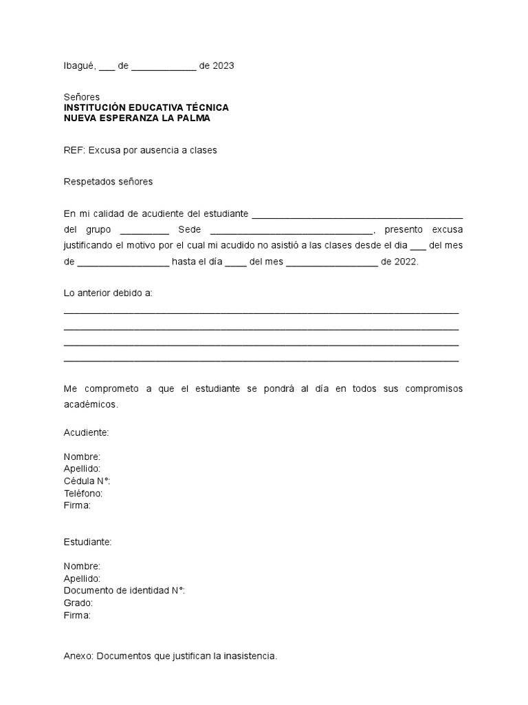 Modelo de Excusas Por Ausencia A Clases | PDF