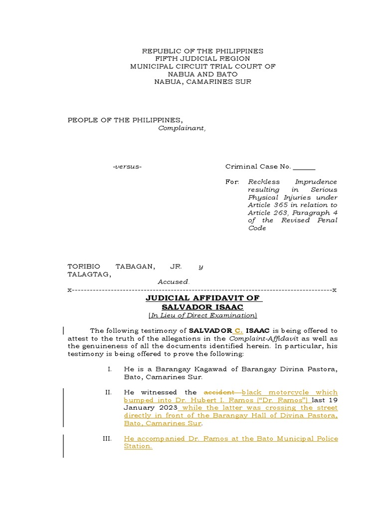 Annex H, Judicial Affidavit | Download Free PDF | Affidavit | Common Law