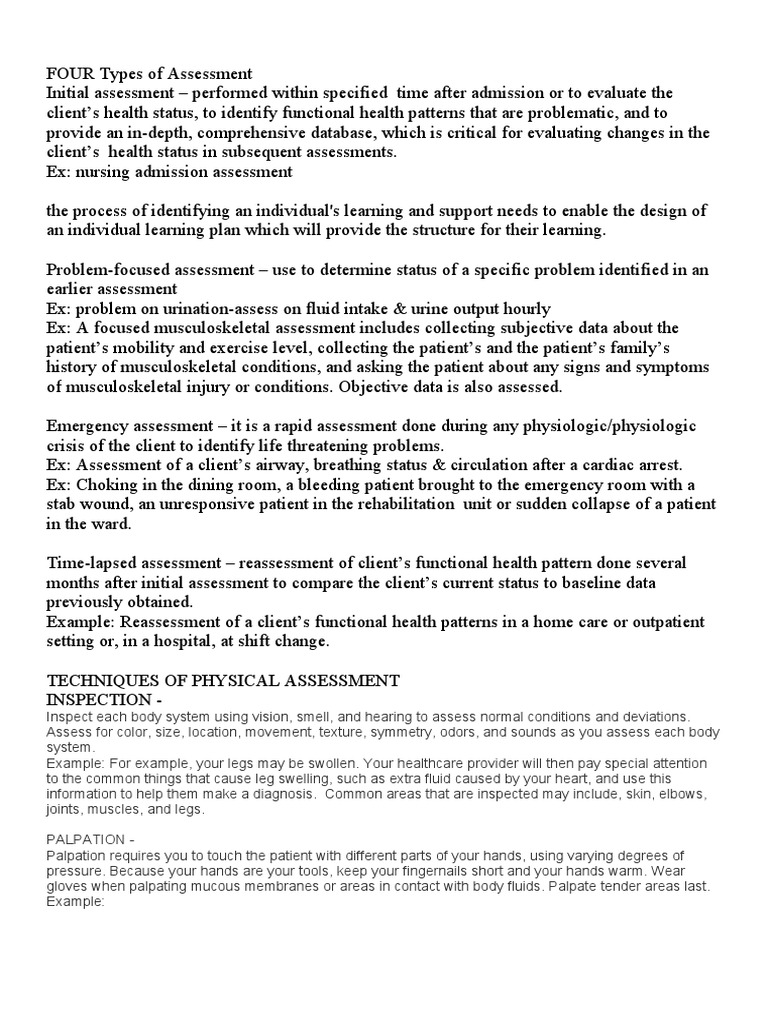 FOUR Types of Assessment | Download Free PDF | Patient | Heart