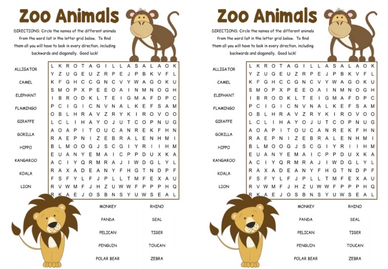 Animals Zoo Wordsearch | PDF
