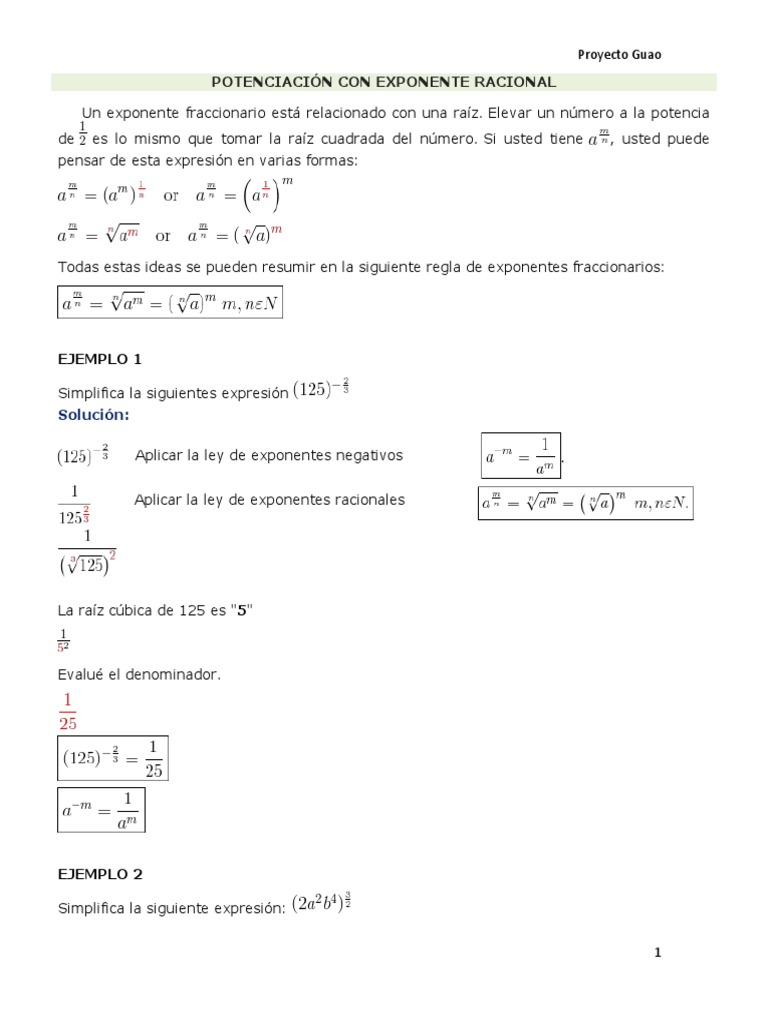 Potenciacic3b3n Con Exponente Racional | PDF | Exponenciación ...