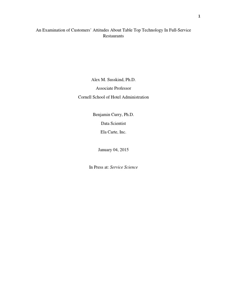 An Examination of Customers Attitudes About Table Top Technology in Full-Service | PDF | Point ...