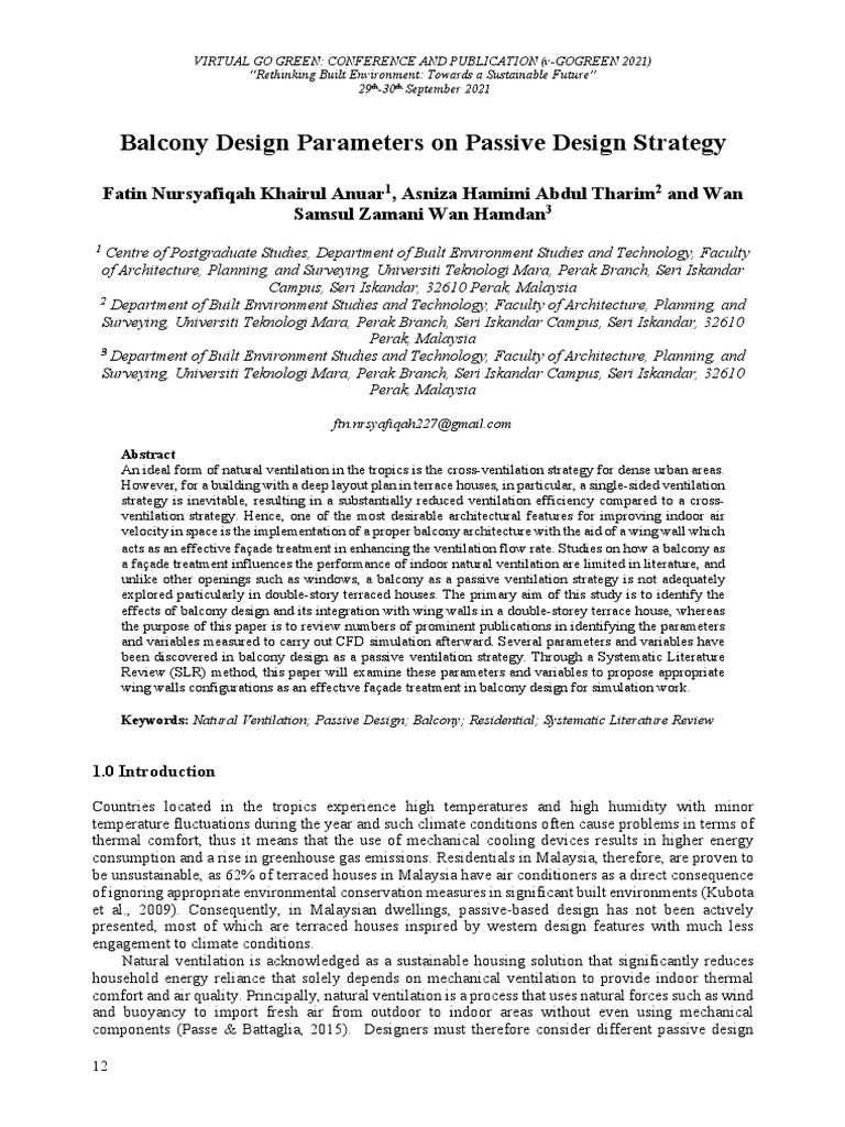Eproceedings v-GOGRREEN 2021 - Balcony Desin Parameters On Passive Design Strategy | PDF ...