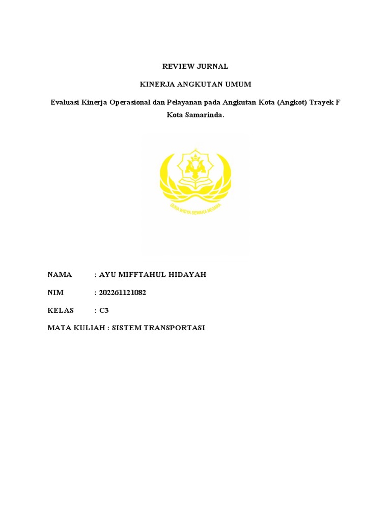 Evaluasi Kinerja Angkot Trayek F Samarinda | PDF