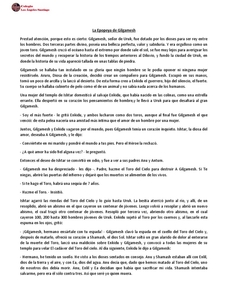 La Epopeya de Gilgamesh | PDF | Mitología comparada | Mitología ...
