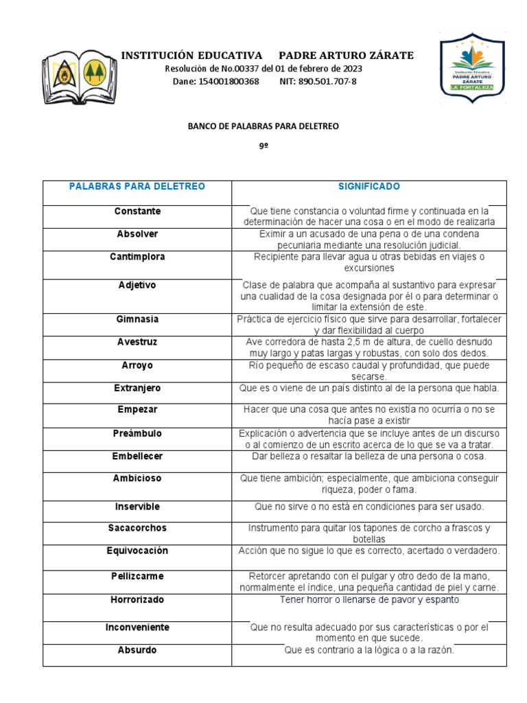 Banco de Palabras para Deletreo Grado 9° | PDF