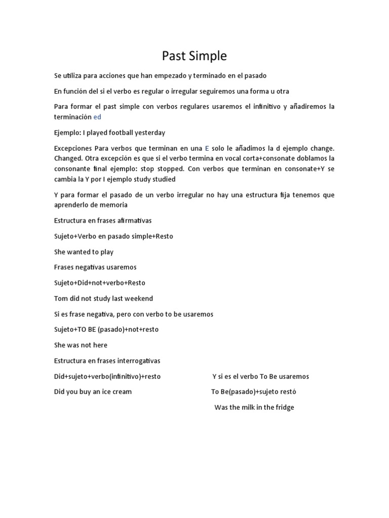 Esquema del Past Simple en Inglés | PDF | Verbo | Mecánica del lenguaje