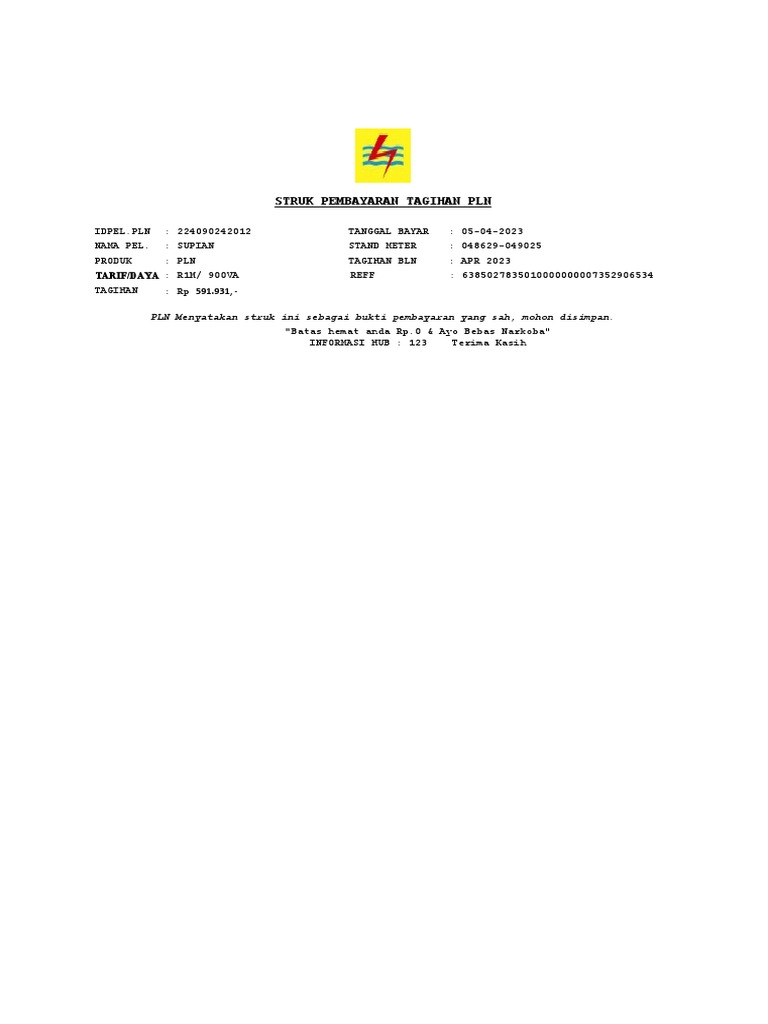 Dokumen - Tips - Contoh Struk PLN 56c0ab66b1059 | PDF
