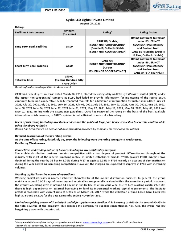 Syska LED Lights Private Limited | PDF | Credit Rating Agency | Business