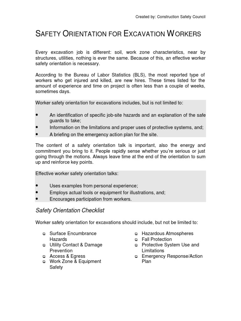 Safety Orientation for Excavation Workers | PDF | Trench