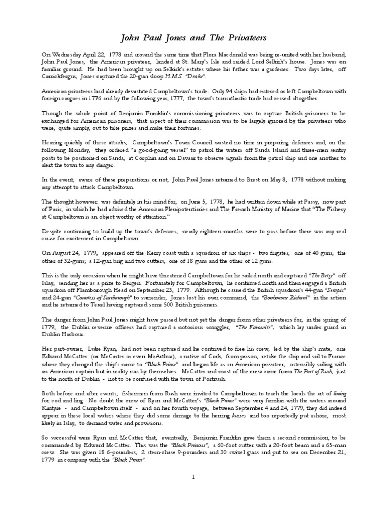 John Paul Jones and The Privateers | PDF | Privateer | Ships