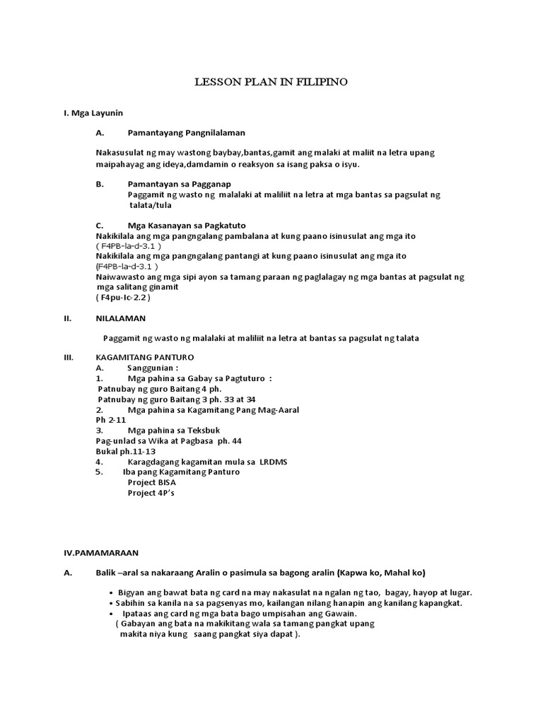 Lesson Plan Sa FiliPino | PDF