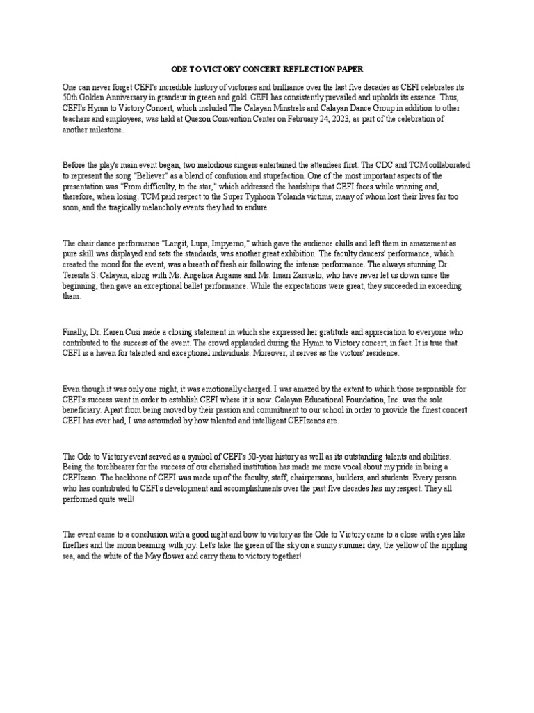 Ode To Victory Concert Reflection Paper | PDF | Social Science