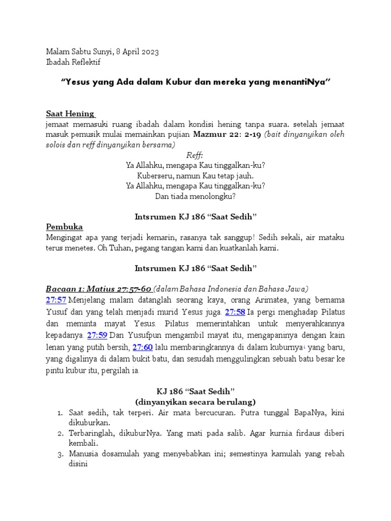 Liturgi Sabtu Sunyi 2023 Rev | PDF