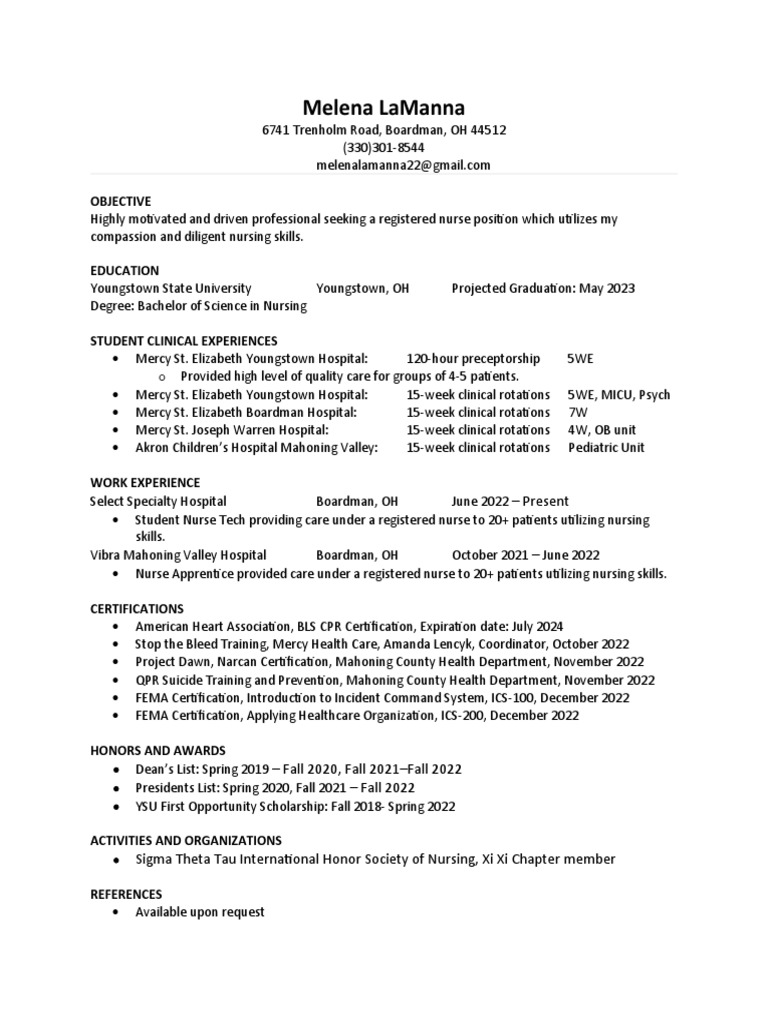 Melena Lamanna Resume Ysu | PDF