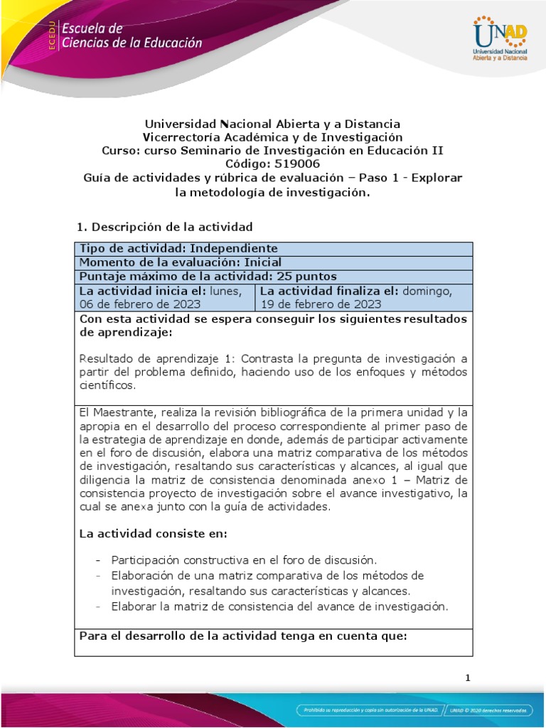 Guia de Actividades y Rúbrica de Evaluación - Unidad 1 - Paso 1 - Explorar La Metodología de ...