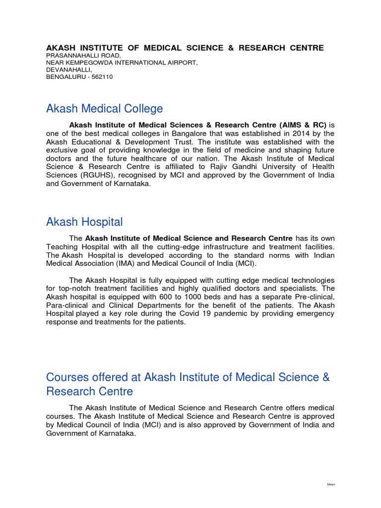 Akash Medical College | PDF | Doctor Of Medicine | Medicine