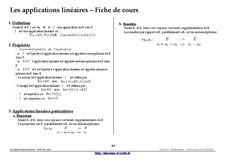 Applications Lineaires Fiche Cours | PDF