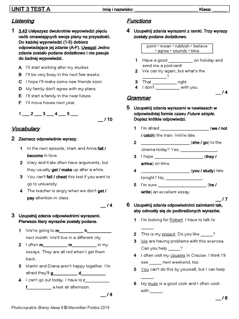 Brainy kl6 Unit Test 3 A | PDF