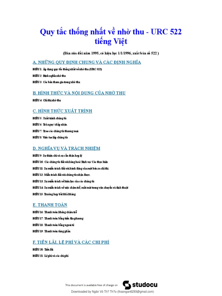 Quy tắc thống nhất về nhờ thu - URC 522 tiếng Việt | PDF