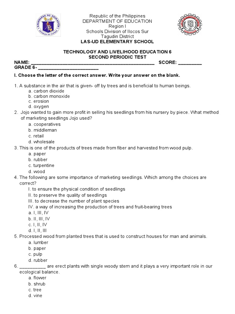 Grade 6 TLE Periodic Test | PDF | Seed | Grafting