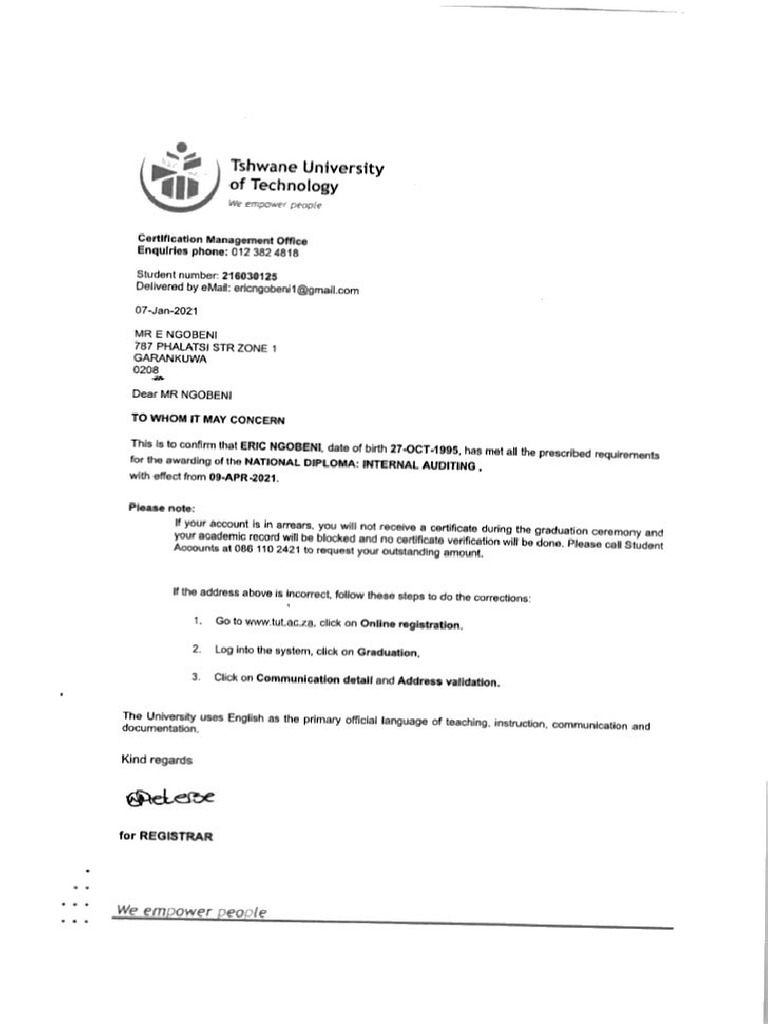 Letter of Completion | PDF