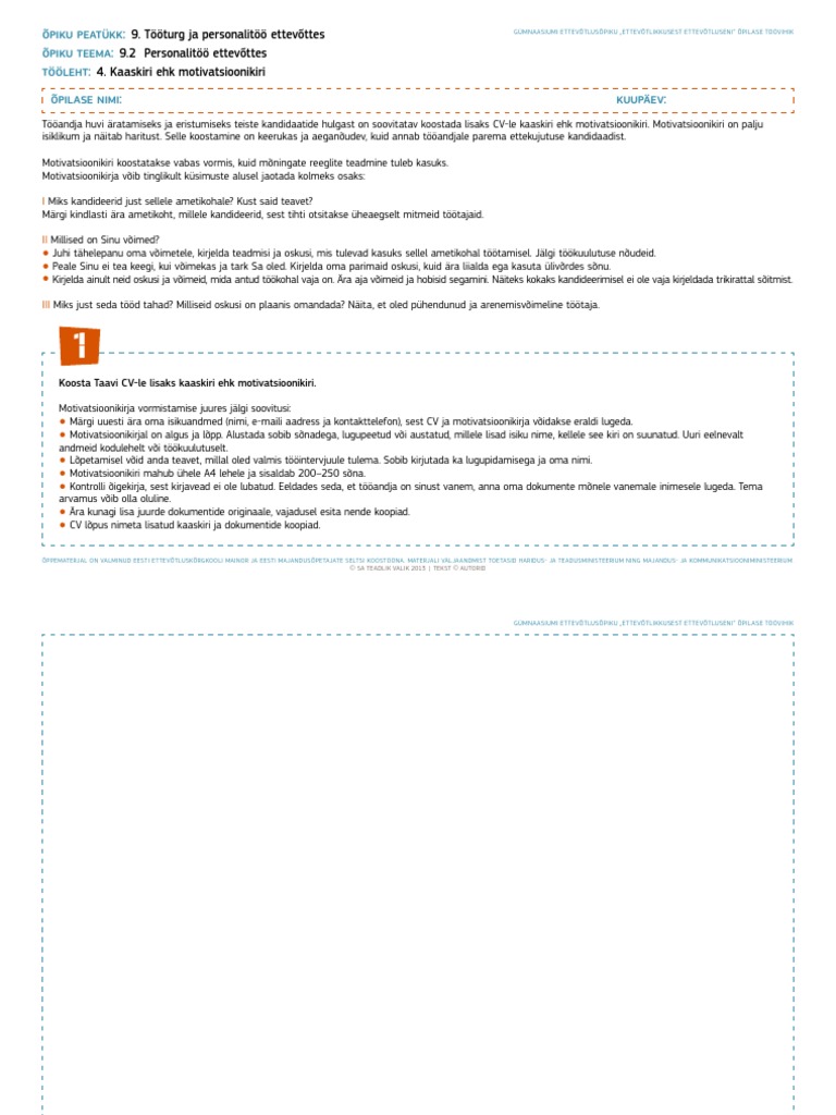 Õpiku Peatükk: Õpiku Teema: Tööleht: Õpilase Nimi: Kuupäev | PDF