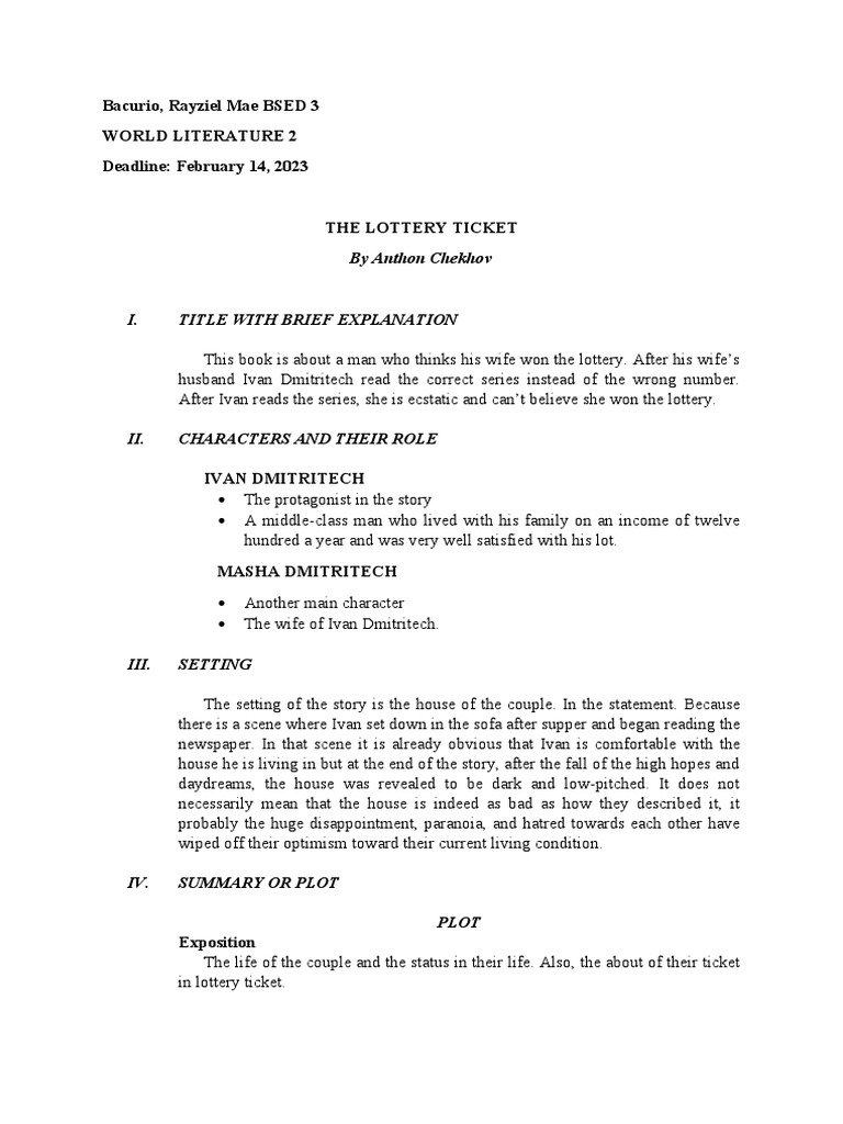 Bacurio The Lottery Ticket | PDF